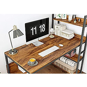Cubiker Computer Desk 47 inch with Storage Shelves, Home Office Desk, Study Writing Work Table, Modern Simple Style, Deep Brown