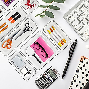 Ravinte Decor 8 Pack Drawer Organizer - 3" X 9" Clear Acrylic Storage Bins with Non-Slip Pads, Versatile Desk Tray for Makeup, Jewelry, Kitchen, Bathroom, and Office Organization