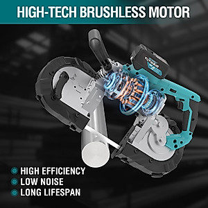 ONEMANA 5 inch Cordless BandSaw，20V Cutting Capacity Brushless Metal Band Saw,Not Hot Sparks, Portable BandSaw for Deep Cut with 6 Speeds Adjustable（ Battery Included）