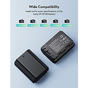NP-FZ100 Camera Battery, Compatible for Sony A7iii, A7R V, Alpha A7C,A7R III, A7R IV, A9/A9S,A6600,A7R3 A7S III, A7R III,Alpha 9/9S, 2-Pack Replacement Battery Charger Set, Type C & Micro USB Ports