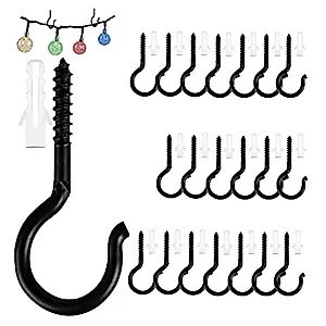 Bunhum Screw Hooks for Hanging Outdoor Lights, Q-Hanger Ceiling Hooks for Outdoor String Lights, Screw-in Eye Wall Hooks for Handing Plant Christmas Light Cup Led Wire Wind Chimes (Pack of 20)