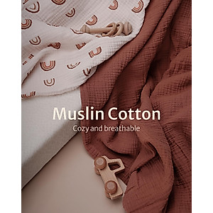 Muslin Crib Sheets Girl, Cotton Neutral Crib Sheet for Baby Girls and Boys, Fitted for Standard Crib Mattress & Toddler Bed Mattress (52"x28"), Soft and Breathable, 2 Pack (Rainbow&Cedar)