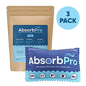 Absorb Pro Rechargeable Dehumidifier Bag 3-Pack - 100g Reusable Moisture Absorbers - Silica Gel Packets for Bins, Totes, Gun Safe, Food Storage, Clothes, Cars, and Boats