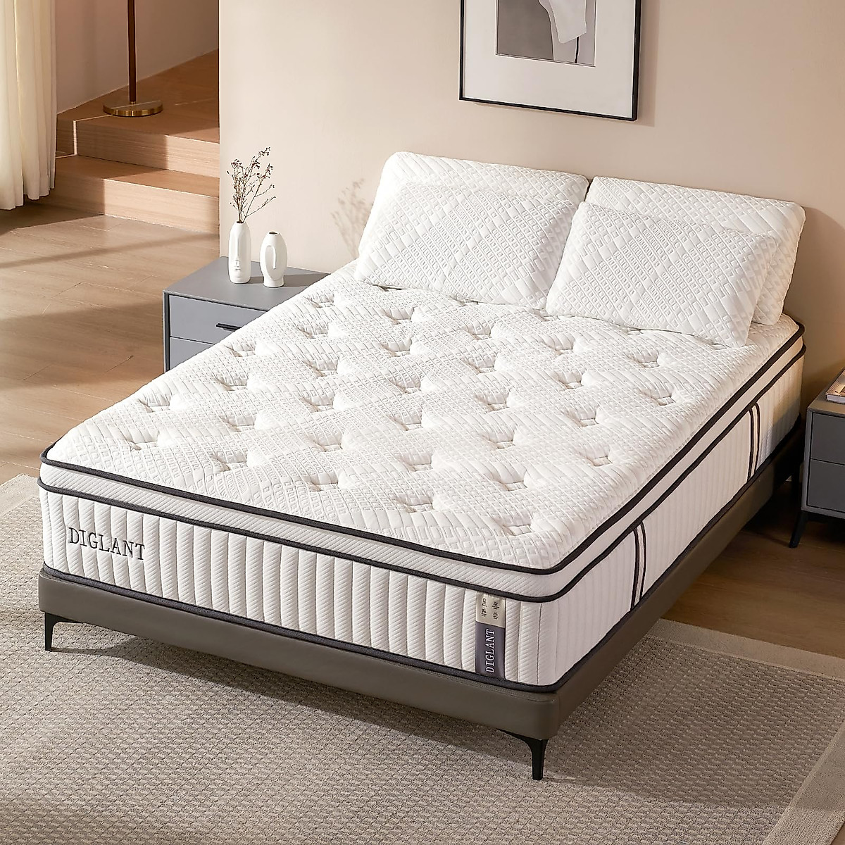 DIGLANT Twin XL Mattress, 14Inch Cooling Gel Memory Foam Hybrid Mattress with Pocket Springs, Supportive & Pressure Relief, Medium Plush Feel Twin XL Mattress in a Box, CertiPUR-US Certified, 39"*80"