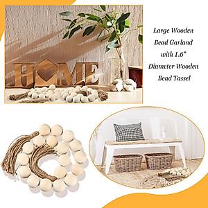 2 Pcs Large Wood Bead Garland with 1.57" Diameter Wood Beads and Tassel, Decorative Beads Boho Home Decor 40'' Long Oversized Wooden Beads Garland Table Decoration for Tiered Tray Wall (White)