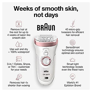 Braun Epilator Silk-épil 9 9-720, Hair Removal for Women, Wet & Dry, Womens Shaver & Trimmer, Cordless, Rechargeable