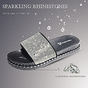 Fur Story Womens Slides House Slippers Rhinestone Glitter Slides Cozy Bedroom Slippers Shower Shoes Cute Slippers for Women Platform Sandals