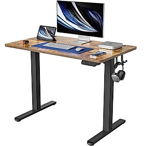 Cubiker 44 x 24 Inch Standing Desk, Stand up Height Adjustable Home Office Electric Table, Sit Stand Desk with Splice Board, Black Frame & Rustic Brown Desktop