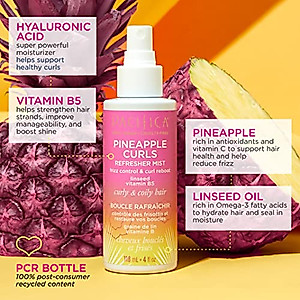 Pacifica Beauty, Pineapple Curls Refresher Mist, Refresher Spray for Curls, Coils and Waves, For Textured Curly Hair, 100% Vegan and Cruelty Free, Sulfate and Paraben Free, Clean Hair Care, 4 Fl Oz