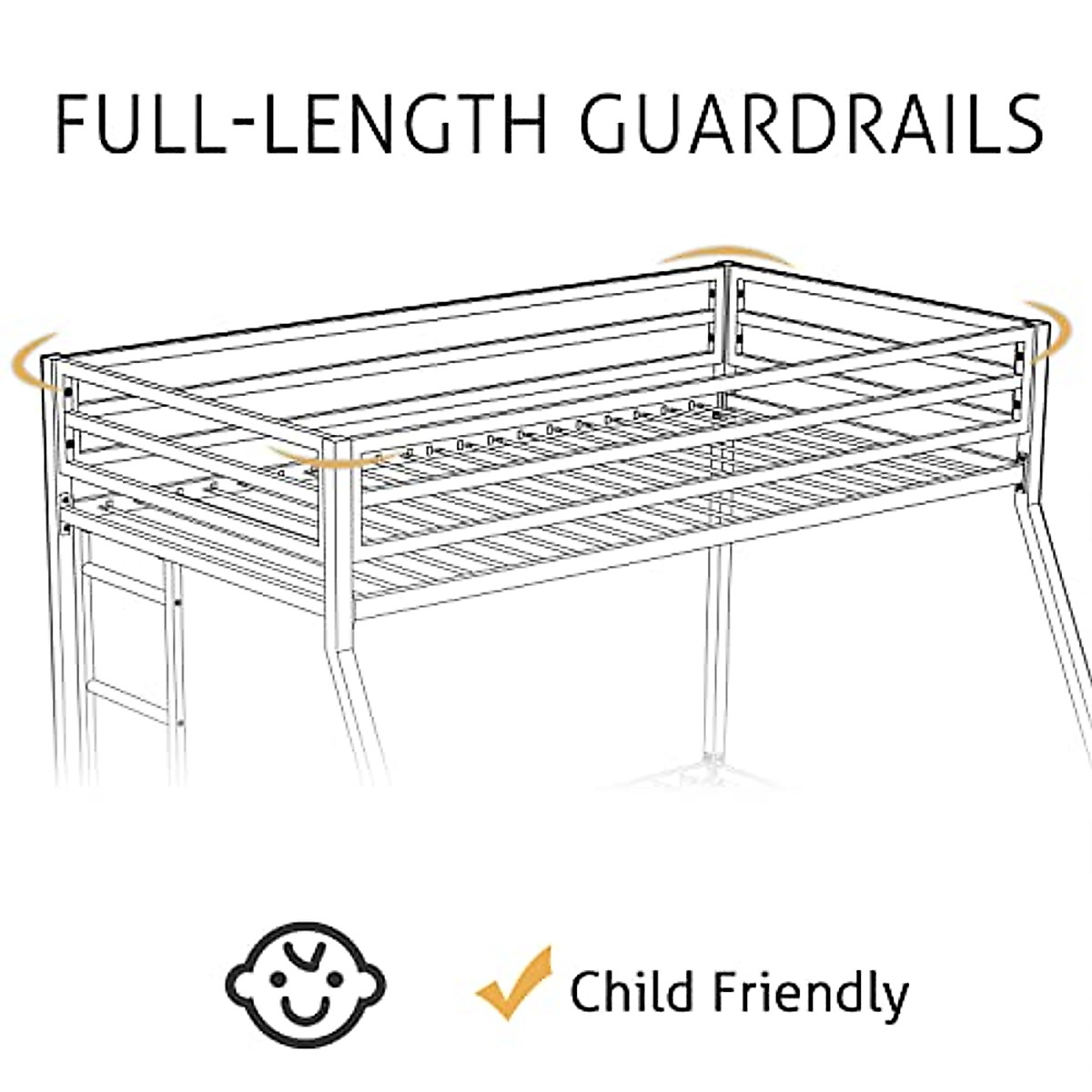 SHA CERLIN Metal Bunk Bed Twin Over Full Size with Removable Stairs, Heavy Duty Sturdy Frame with 12" Under-Bed Storage for Teen & Adults, Teens, No Box Spring Needed, Black