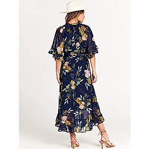 ANRABESS Women's Summer Ruffle Maxi Dress Floral Print 3/4 Bell Sleeve V Neck High Waist Flowy Boho Long Dress 746fenchahua-M