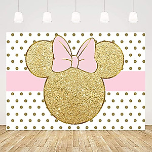 Withu Pink Gold Mouse Backdrop Baby Shower Cartoon Dot Princess Girls Birthday Party Photography Background Photo Booth Studio Props Banner Cake Table Decor