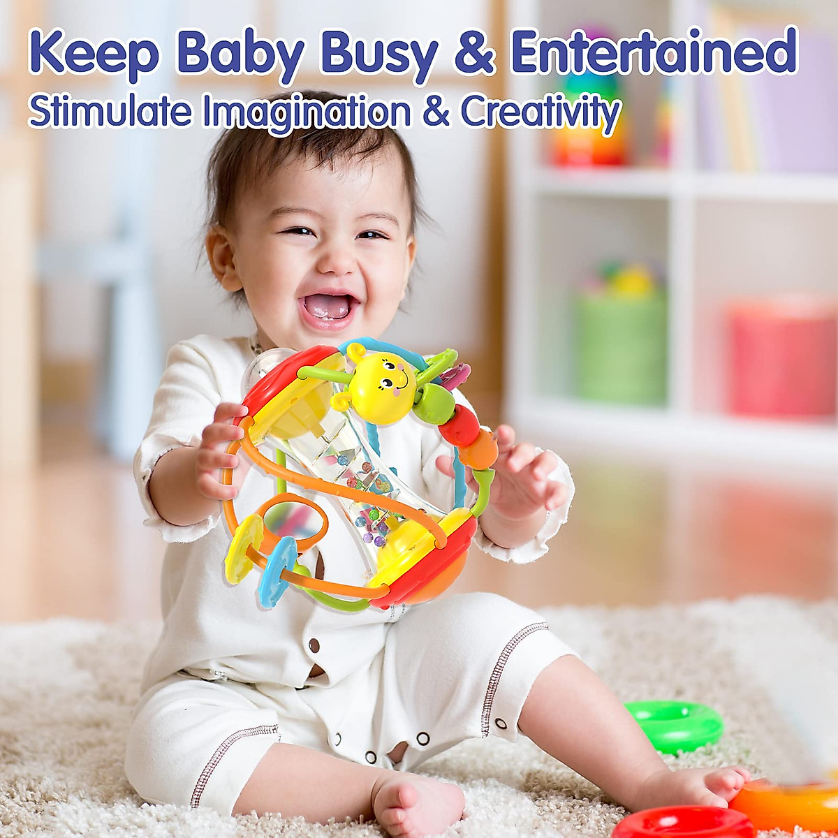 Baby Toys 0-6 Months - Baby Toys 6 to 12 Months Rattles with Mirror Spinner Beads, Activity Ball Infant Toys, Shaker, Grab Rattle for Baby Girl Boy Newborn, Birthday, Christmas Gift