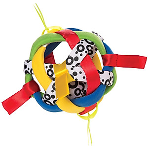 Manhattan Toy Bababall Tactile Sensory Multicolored Fabric Covered Rattle with Satin Ribbons