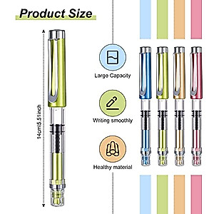 4 Pieces Refillable, Transparent Piston Pen Piston Filling, Extra Fine Fountain Pen for Calligraphy Painting, Drawing, School, Scrapbook and Sketch Signature
