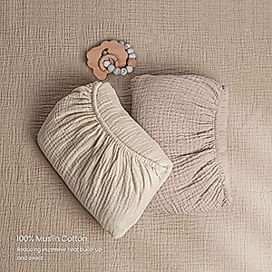 Lulu moon Muslin Crib Sheets - Fitted Crib Mattress Sheets for Boys and Girl - 28"x 52", 2 Pack (Cream & Sand)