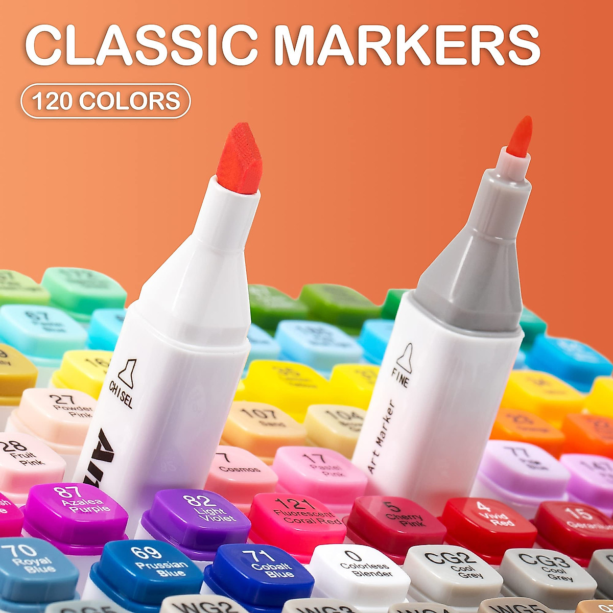 AnyMark 120 Colors Alcohol Markers, Markers Set, Dual Tip Alcohol Based Art Markers for Kids Adults Coloring Drawing, Chisel & Fine