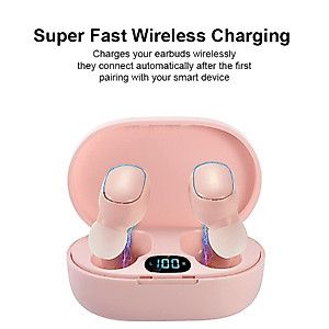 Acuvar Fully Wireless Bluetooth 5.0 Rechargeable iPX4 Water & Sweat Proof Earbud Headphones w Microphone, Touch Controls, Smart LCD Charging Case, 3D Stereo Bass and Noise Cancelling (Pink)