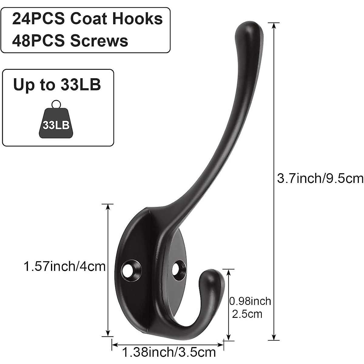 LANIAKEA 24PCS Coat Hooks, Heavy Duty Coat Hooks Wall Mounted with 48 Screws, Coat Hanger Hooks for Wall, Hanging, Coats, Towel, Bag, Cap, Scarf, Hat, Key, Black