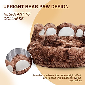 PETART Cute Dog Bed, Fluffy Cozy Bear Paw Shape Plush Round Cat Bed for Small, Medium Dogs & Large Cats,Comfortable Sleeping Puppy Cushion, Ideal for Indoor Use（Black&Coffee,18inch