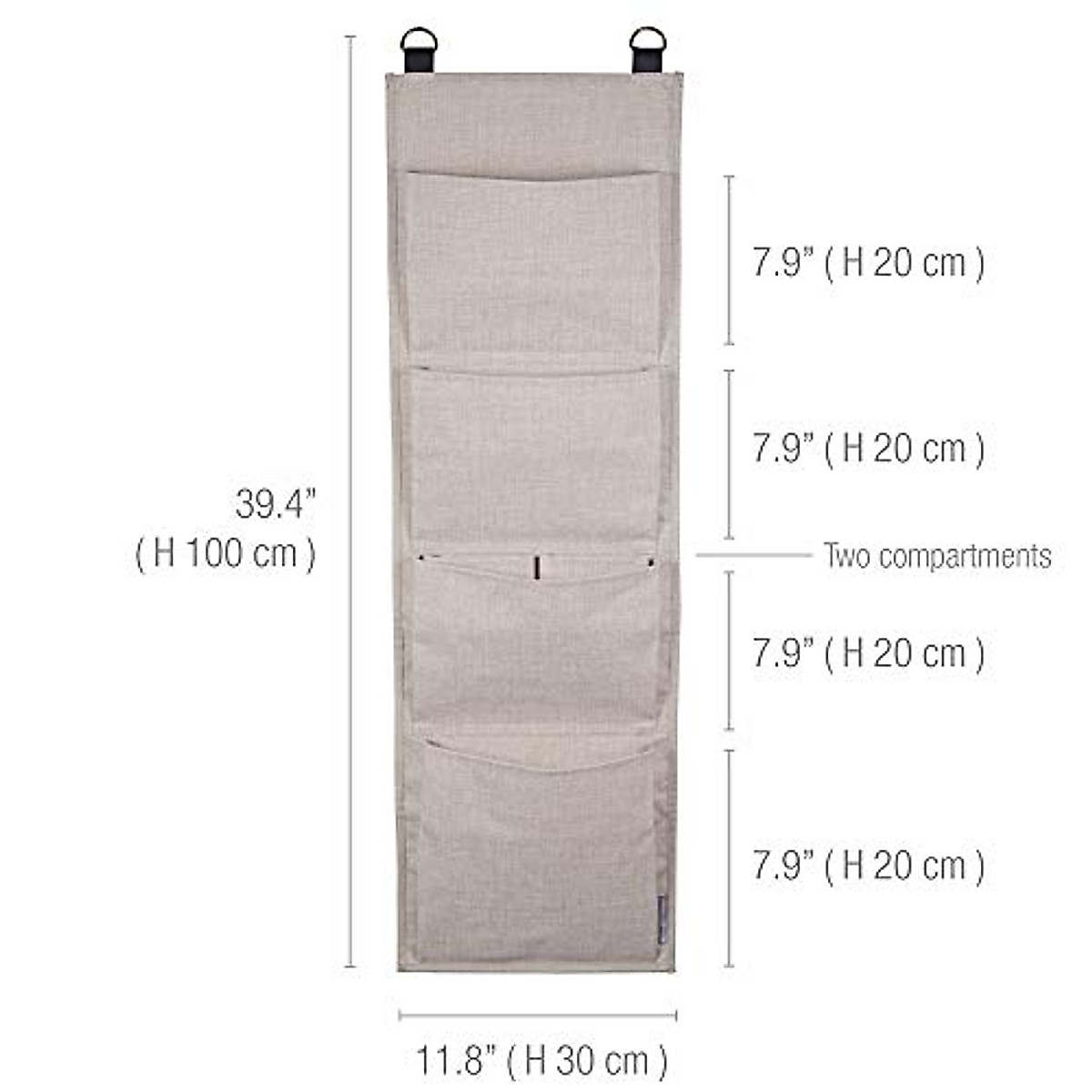 Bigso Soft Hanging Wall Storage Organizer | Hanging Storage Organizer for Closets and Bedrooms | Polyester Back of Door Storage Hanging Pockets Organizer with 4 Compartments | 11.8”x 39.4” | Beige