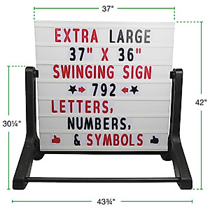 Excello Global Products Swinging Changable Message Sidewalk Sign: 37" x 36" Sign with 792 Pre-Cut Double Sided Letters and Storage Box. Includes Black Sign Board & 4 Liquid Chalkboard & Letter Board
