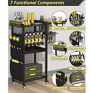Artibear 4-Tier Rolling Power Tool Organizer Storage Cart, Garage Organization on Wheels Tool Cart with Drill Set Rack Shelf, Mechanic Utility Cart for Workbench & Outdoors Working, Gift for Men Dad