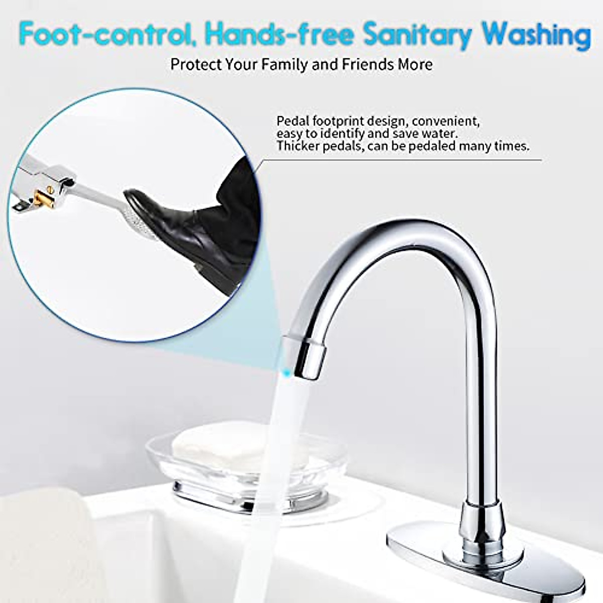 LukLoy Floor Mount Single Pedal Valve, Polished Chrome