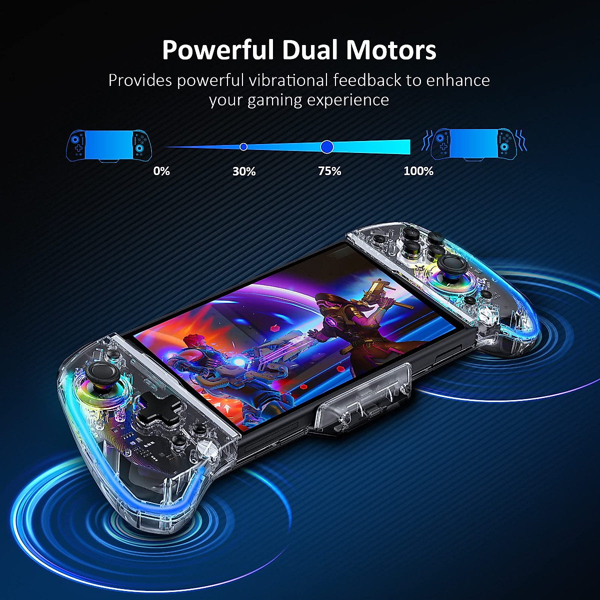 NexiGo Gripcon (Gen 2), No Deadzone, Enhanced Switch/Switch OLED Controller for Handheld Mode, Adjustable LED Light, Ergonomic Design, 6-Axis Gyro, Turbo, Mapping, Clear Ice