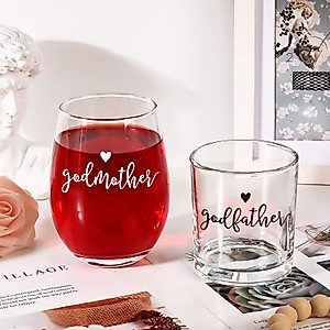DAZLUTE Godparents Proposal Gift, Godfather Whiskey Glass Godmother Stemless Wine Glass for Godmother Godfather Mothers Day Fathers Day Christmas Birthday, Baptism Gift for Godparents from Godchild