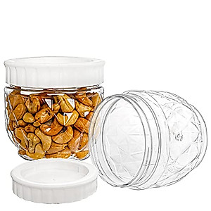 Lawei 12 Pack Clear Plastic Jars with Lids, 17 Oz Refillable Food Safe Storage Jars, Leak-Proof Wide Mouth Empty Storage Containers for Dry Food, Spices, Nuts, Honey, Jam, Kitchen Use