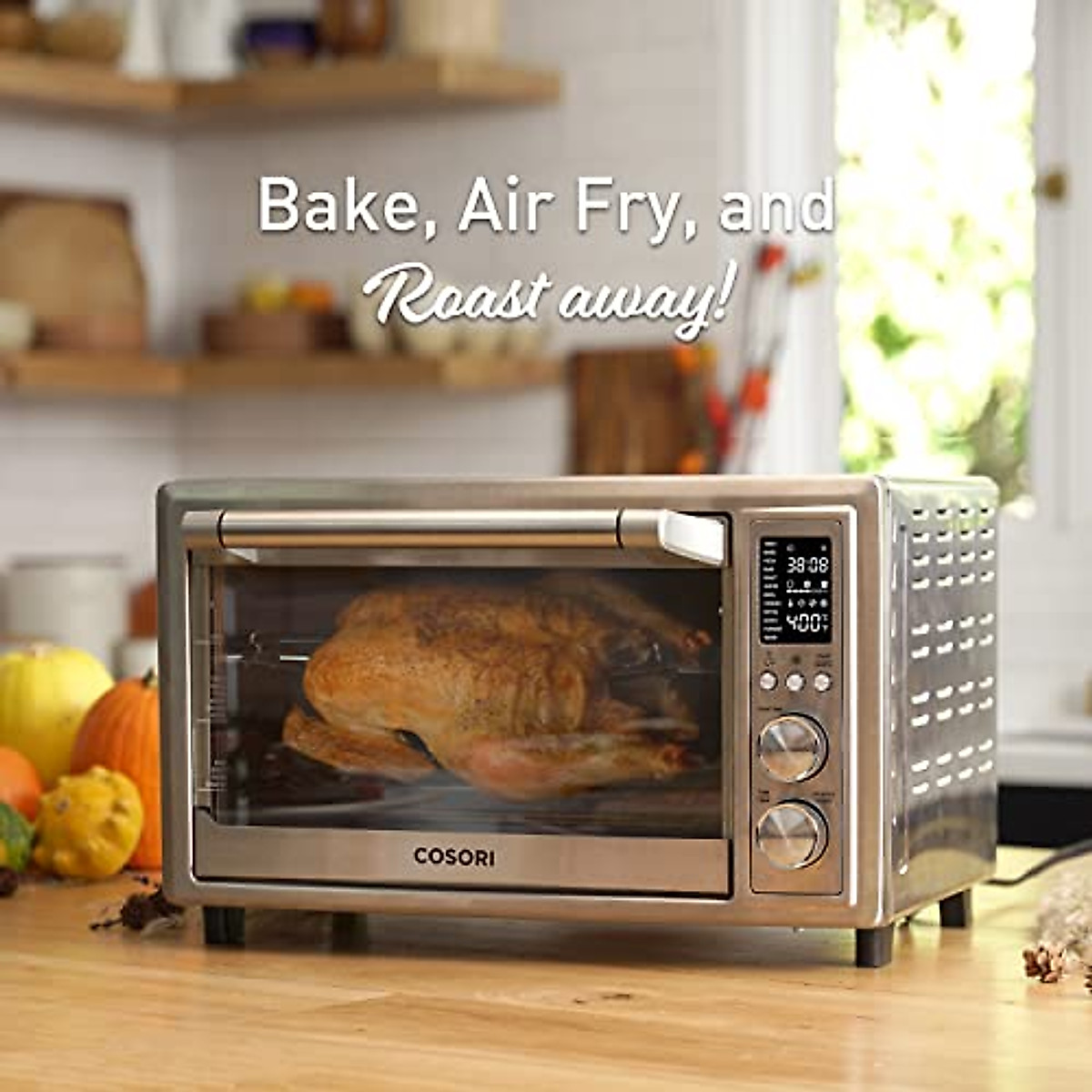 COSORI Air Fryer Toaster Oven, 12-in-1 Convection Oven Countertop with Rotisserie, Stainless Steel 32QT/32L, 6-Slice Toast, 13-inch Pizza,100 Recipes, Basket, Tray(6 Accessories)Included, CO130-AO