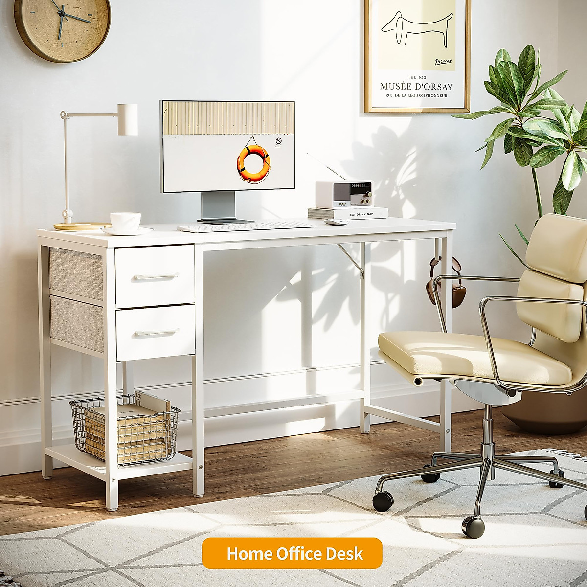 CubiCubi Computer Desk with 2 Drawers, 40 Inch Small Home Office Desk Study Writing Table, White
