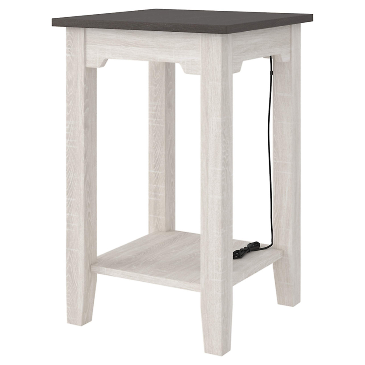 Signature Design by Ashley Dorrinson Square Chair Side End Table with Lower Fixed Shelf and USB Charging Port, Antique White & Brown