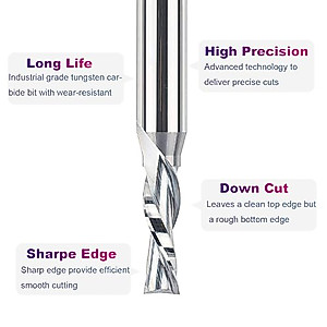 SpeTool Spiral Downcut Router Bits with 3/8 inch Cutting Diameter, 1/2 inch Shank HRC55 Solid Carbide CNC End Mill for Wood Small Cut, Carving