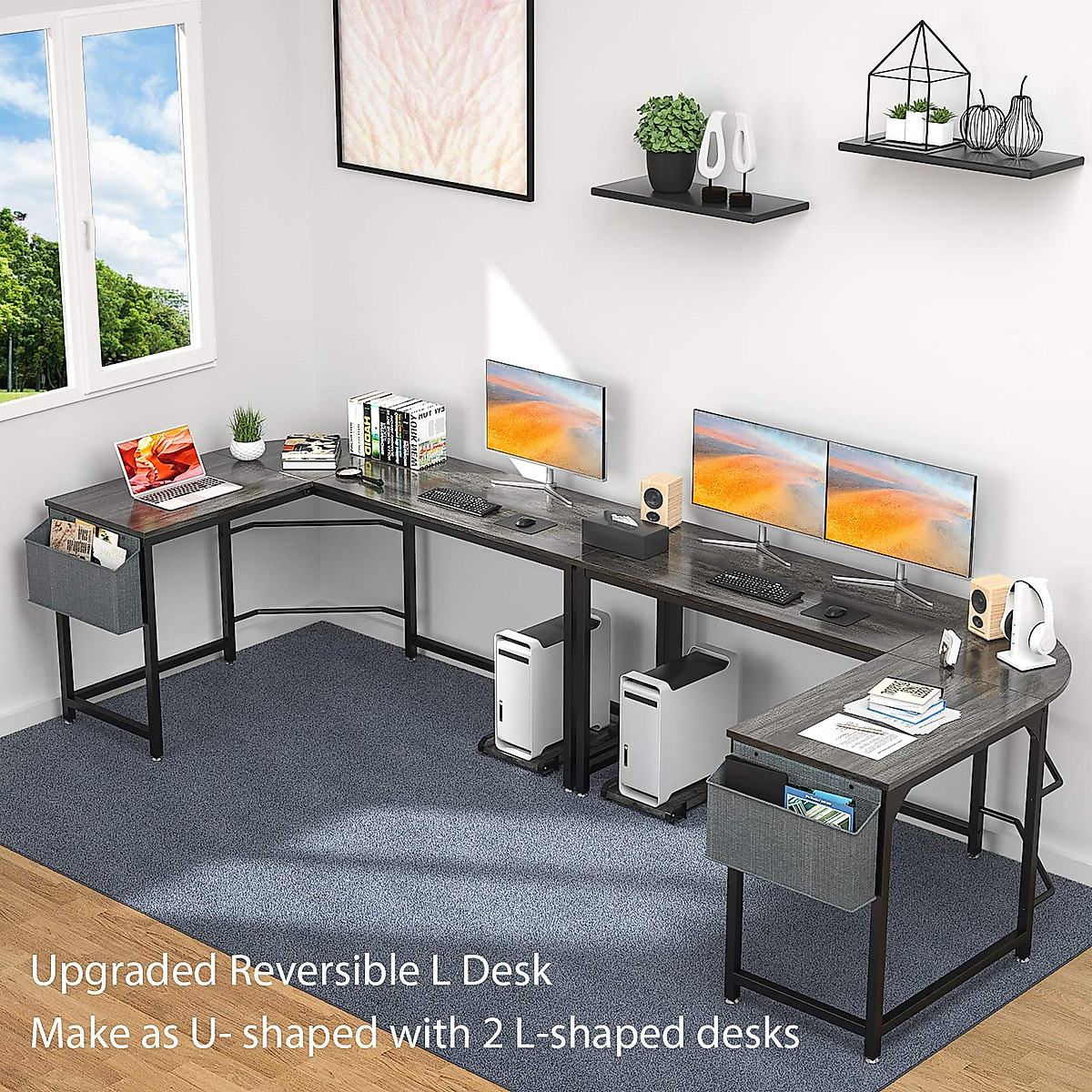 Homfio L Shaped Desk 58’’Computer Corner Desk Gaming Desk PC Table Writing Desk Large L Study Desk Home Office Workstation Modern Simple Multi-Usage Desk with Storage Bag Space-Saving Table, Black Oak