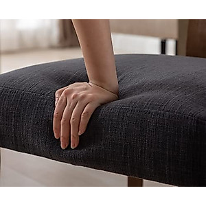 CIMOTA Upholstered Rattan Dining Chairs Set of 2 Mid Century Modern Kitchen & Dining Room Chairs Linen Farmhouse Armless Side Chair with Wood Frame/Curved Backrest, Charcoal