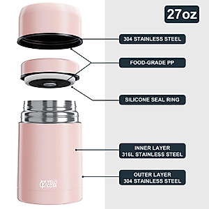Yelocota Food Jar,27Oz Vacuum Insulated Stainless Steel Lunch Thermos, Leak Proof Wide Mouth Soup Containers,Food Flask for Hot or Cold Food