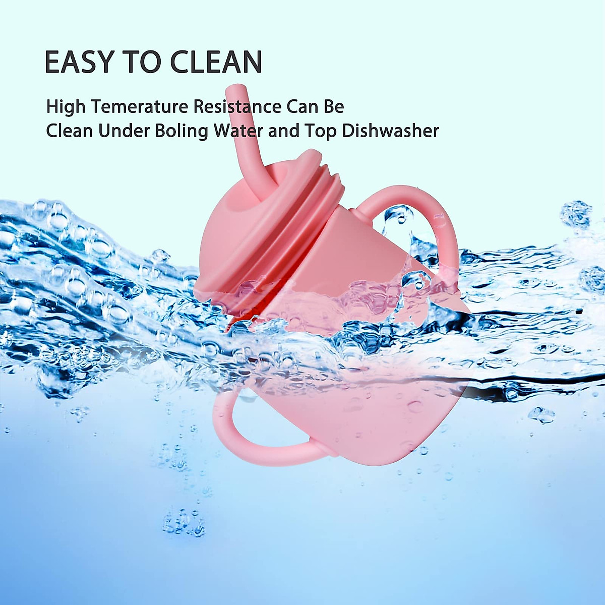 VOTSUPKITDINOK 100% Silicone Baby Training Cup,Infants Toddler Cup With Straw Spill Proof Soft Sippy Cup With Handles,5oz,6+ Months,BPA-Free(Pink)