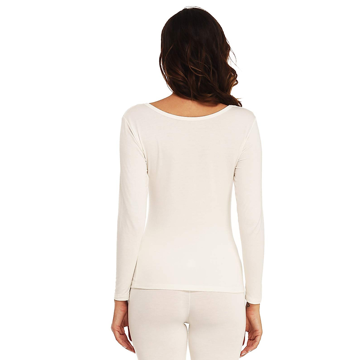 Mcilia Women's Ultrathin Modal Thermal Baselayer Top Scoop Neck Long Sleeve Undershirt Off-White Medium (US Size 8 10)