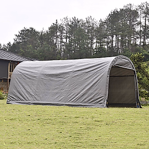 Bestmart Heavy Duty Round Carport with Zipper Portable Garage Outdoor Storage Shed Canopy Gray,10x20ft