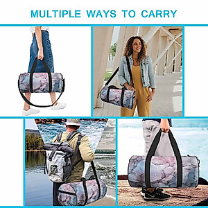 AOYEGO Marble Sports Duffle Bag Modern Fluid Alcohol Ink Colors Translucent Mixing Acrylic Paints Men Women Weekender Bag For Traveling Tote Gym Bag Shoulder Overnight Bag Blush Blue