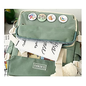 MOJIDUO Kawaii Backpack 4Pcs Set with cute plush Pendants & Badge,High capacity School Bag Cute Aesthetic Backpack