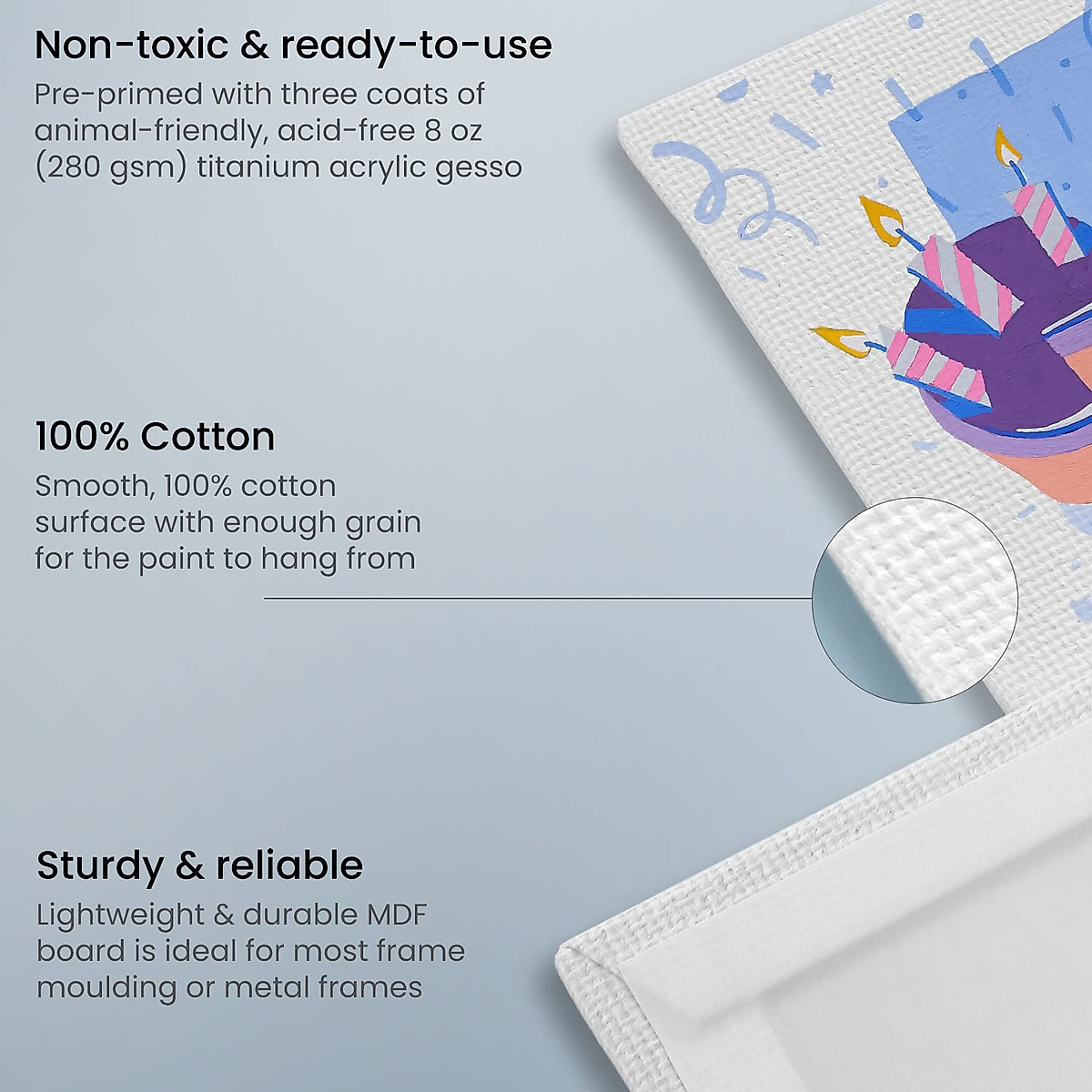 ARTEZA Canvas Boards for Painting, 8 x 10 Inches, Pack of 14, Blank White Canvas Panels for Acrylic, Oil and Gouache Painting