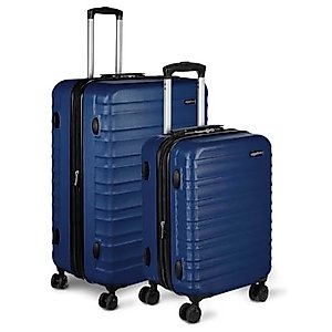 Amazon Basics 2-Piece Luggage Set (21", 30"), Hardshell Suitcases With Wheels, Expandable For Up to 25% More Space, With Scratch-Resistant Surface, Four Multi-directional Wheels, Navy Blue