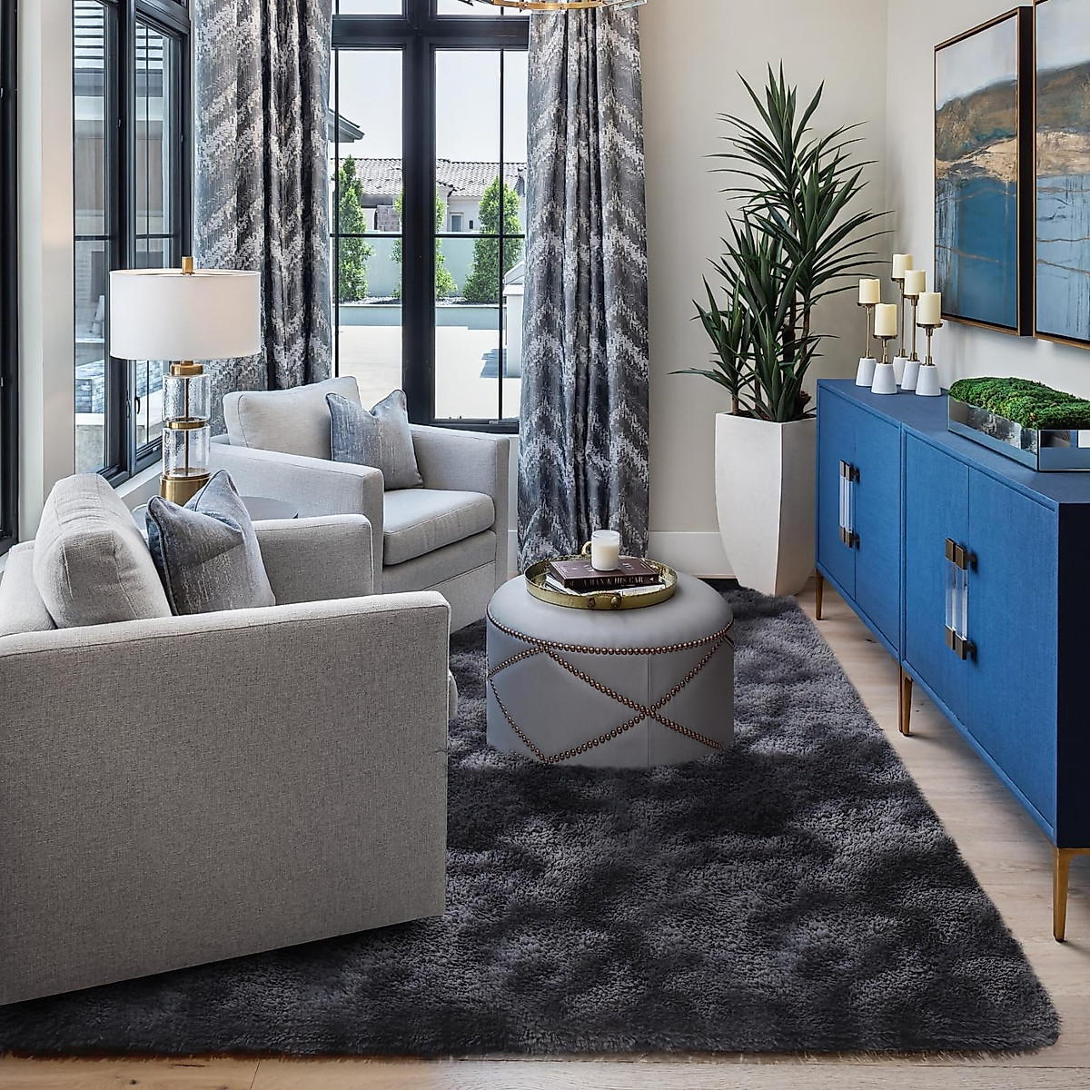 SOANNY Dark Grey Area Rugs for Living Room Bedroom, 4x6 ft Tie-Dyed Shag Lounge Carpet, Fluffy Plush Soft Throw Rug for Kids Room Nursery Indoor Furry Floor Carpets Home Decor