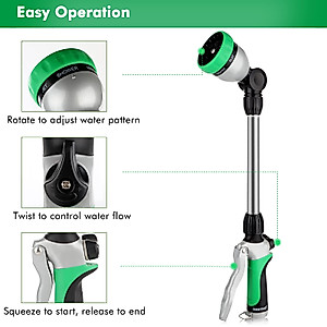 RESTMO Metal Watering Wand, Heavy Duty Garden Hose Wand with 180° Swivel Ratcheting Head, 16-Inch Hose Nozzle Sprayer with 7 Spray Patterns and Flow Control, Ideal to Water Hanging Baskets and Shrubs