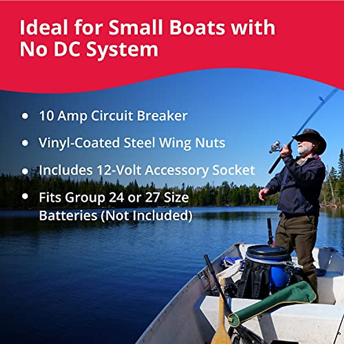 SeaSense Deluxe Power Station Battery Box - Battery Tester for Boats, Kayaks, Canoes, Pontoons & Fishing Vessels - Includes 12 Volt Accessory Socket, Fits Group 24 or 27 Size Batteries (Not Included), Small, Black