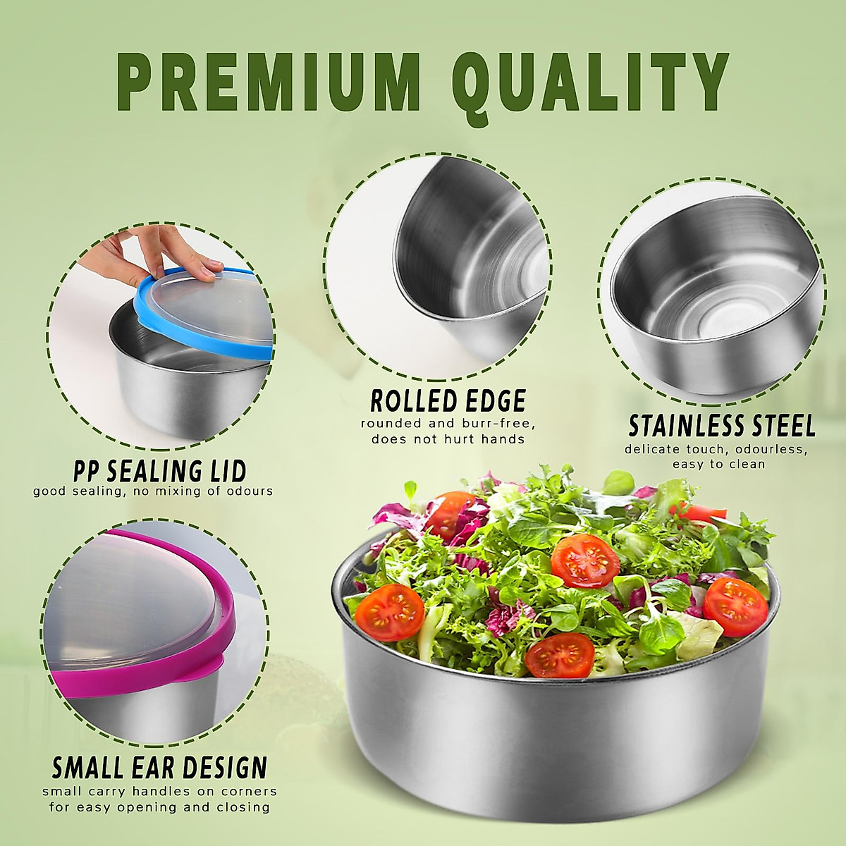 Betinyar 4pcs Stainless Steel Containers with Lids, Leak Proof Stainless Steel Food Storage, Prep Containers Metal Lunch Container for Office