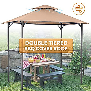 Warmally Grill Gazebo Replacement Canopy Roof, 5'x8' Outdoor BBQ Gazebo Top, Double Tiered Shelter Cover Roof Fit for Gazebo Model L-GG001PST, L-GZ238PST (Khaki)